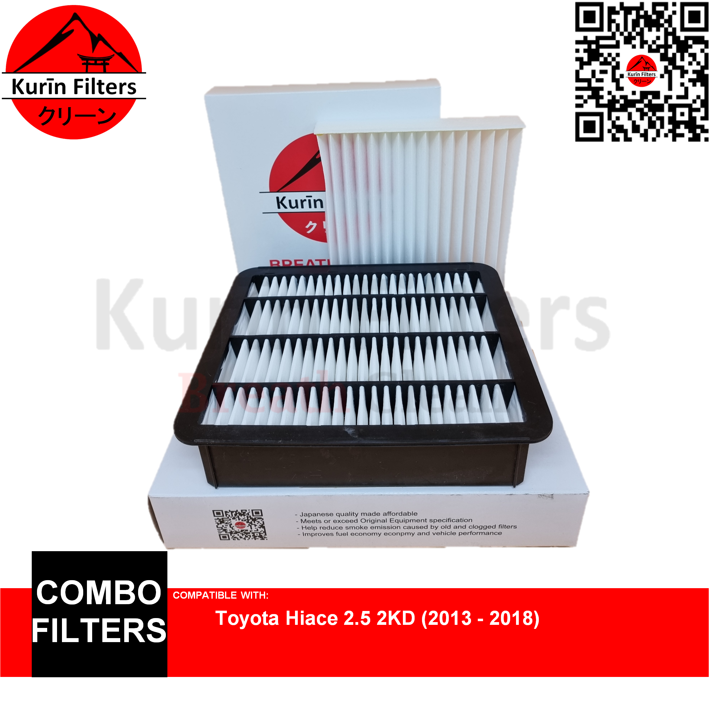 KURIN Combo Filters (Air & Cabin) for Toyota Hiace 2.5 2KD (2013-2018 ...