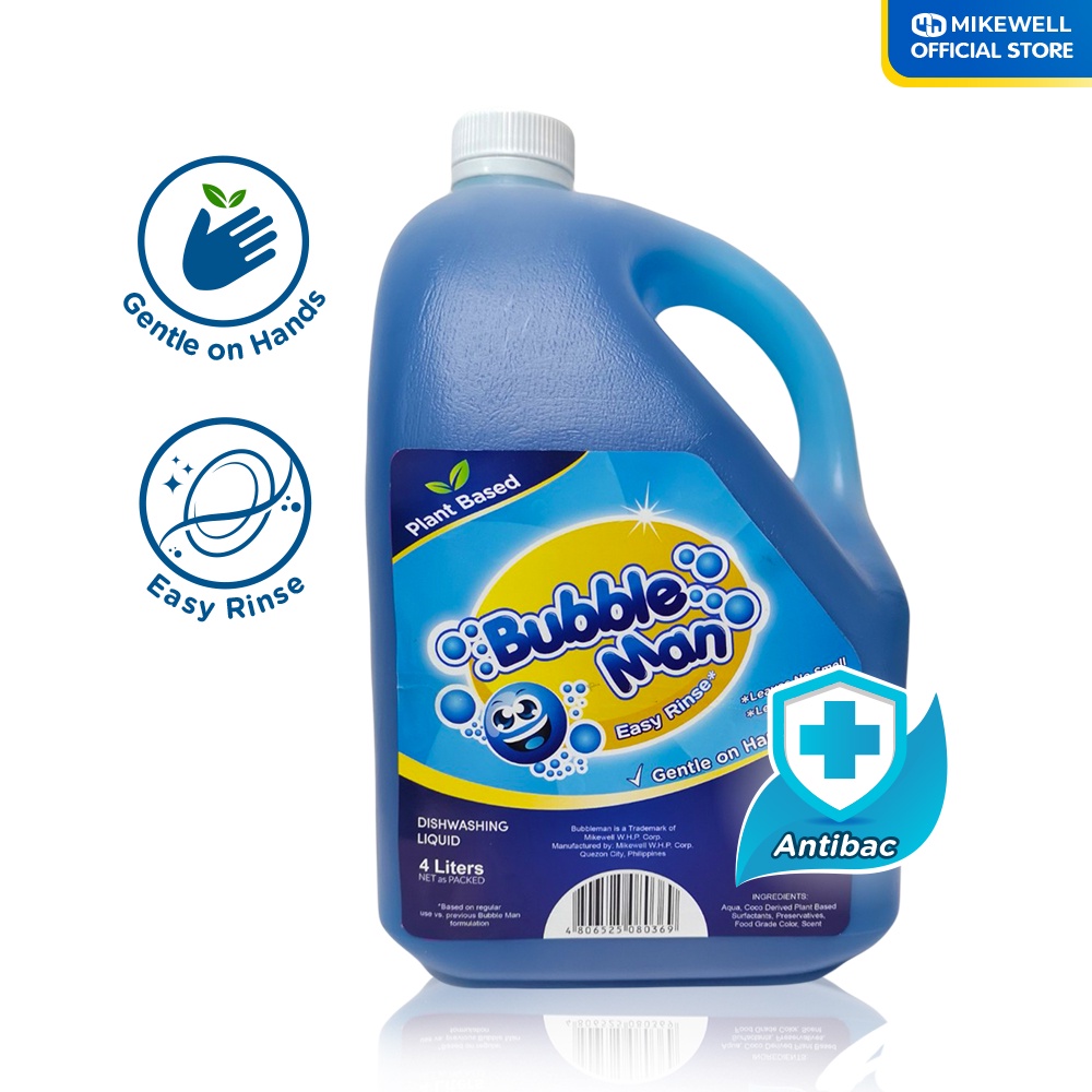 Bubbleman Dishwashing Liquid 4 Liters x Plant Based - DWL Antibac (blue ...