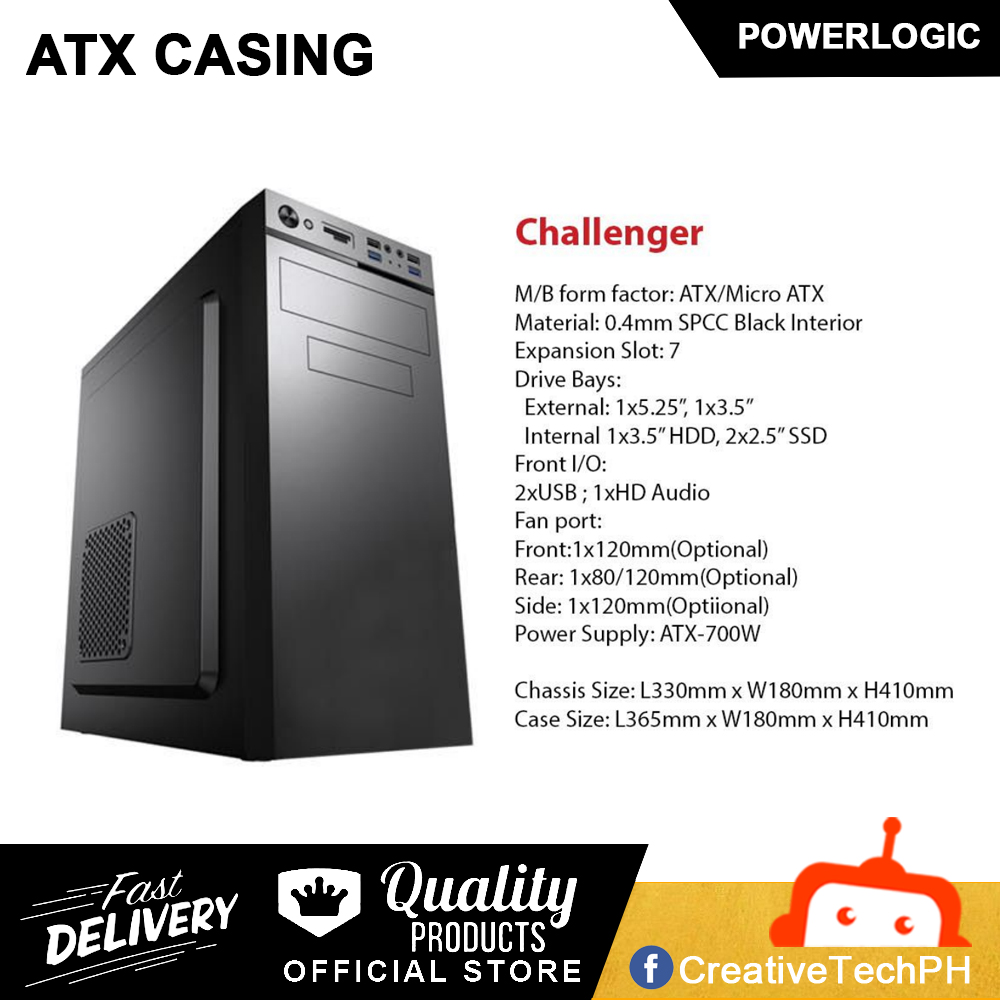 Powerlogic Challenger CPU Casing Desktop Casing ATX Casing | Lazada PH