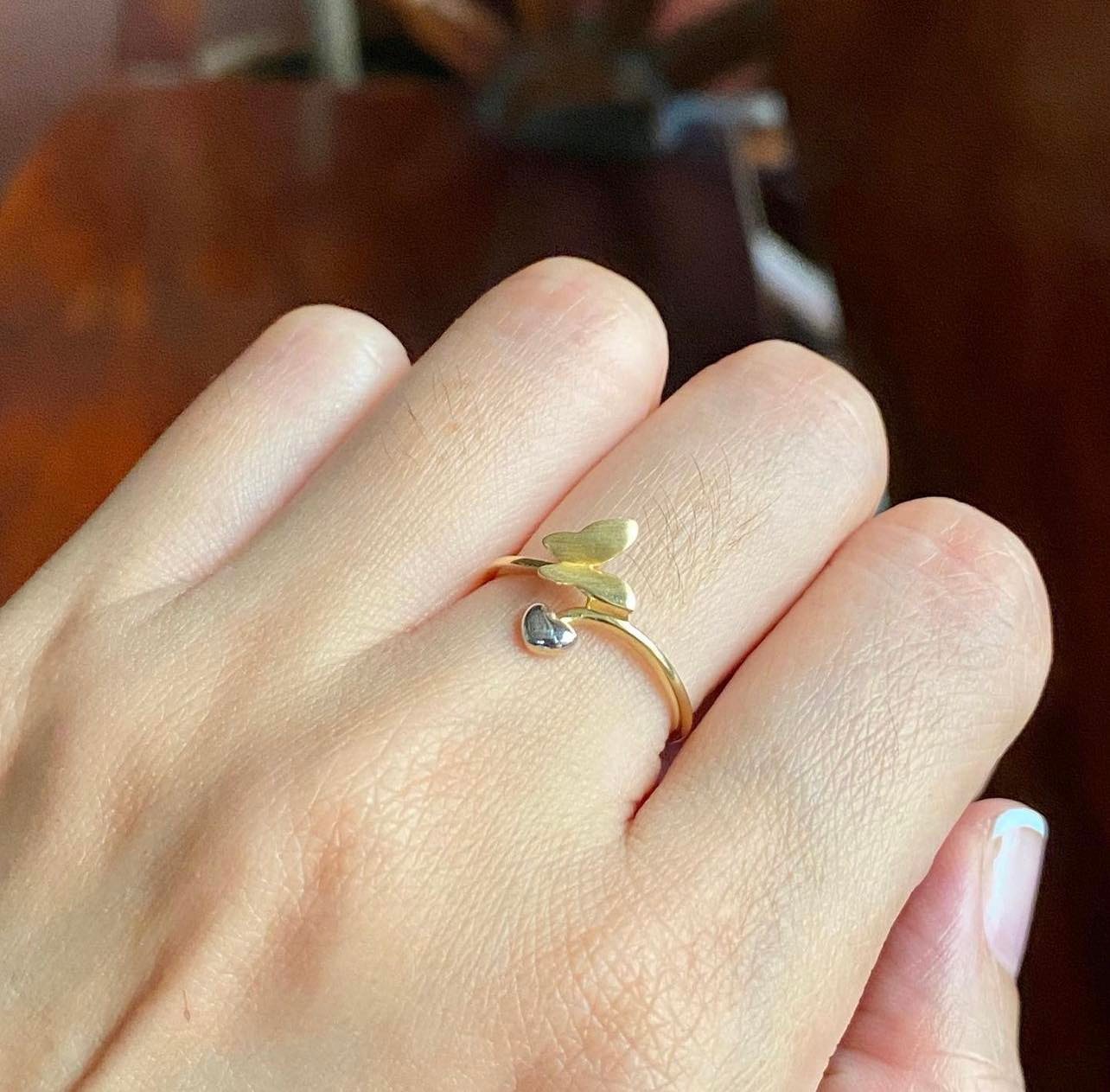 Pawnable 18K TWO TONE HEART & BUTTERFLY RING Size 6.25 Only (1228/ ...