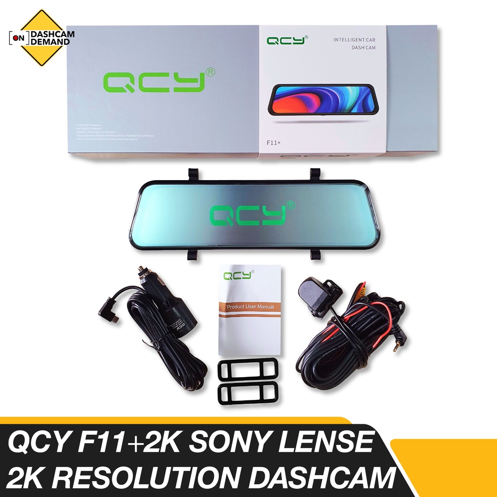 QCY F11+ 2K Sony Camera Lens Dashcam Touch Screen Rearview Mirror Car ...