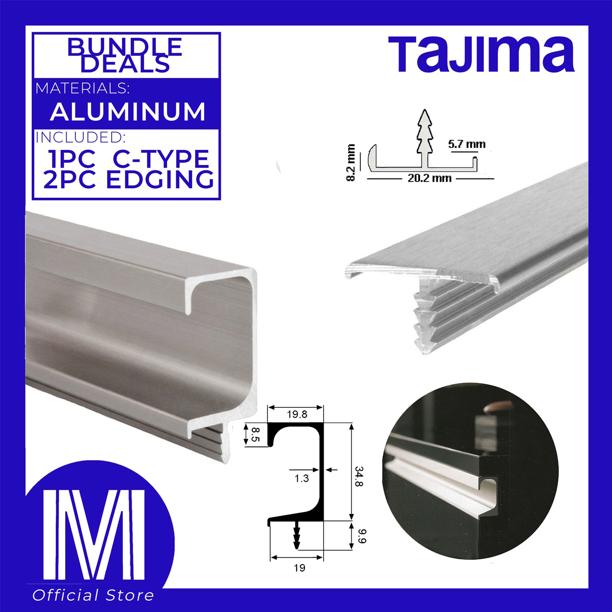 Aluminum Grab Handle C-Type for Cabinet Doors (Black or Silver or Gold ...