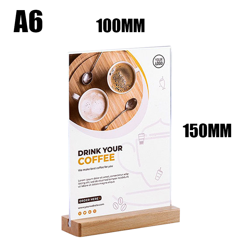 A5 A6 With Wooden Stands Menu Table Display Acrylic T-Shape Display For ...