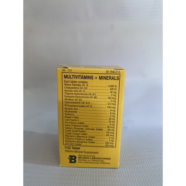 V22 Tablet Vitamin Mineral Supplement (30tabs/100 tabs per bottle ...