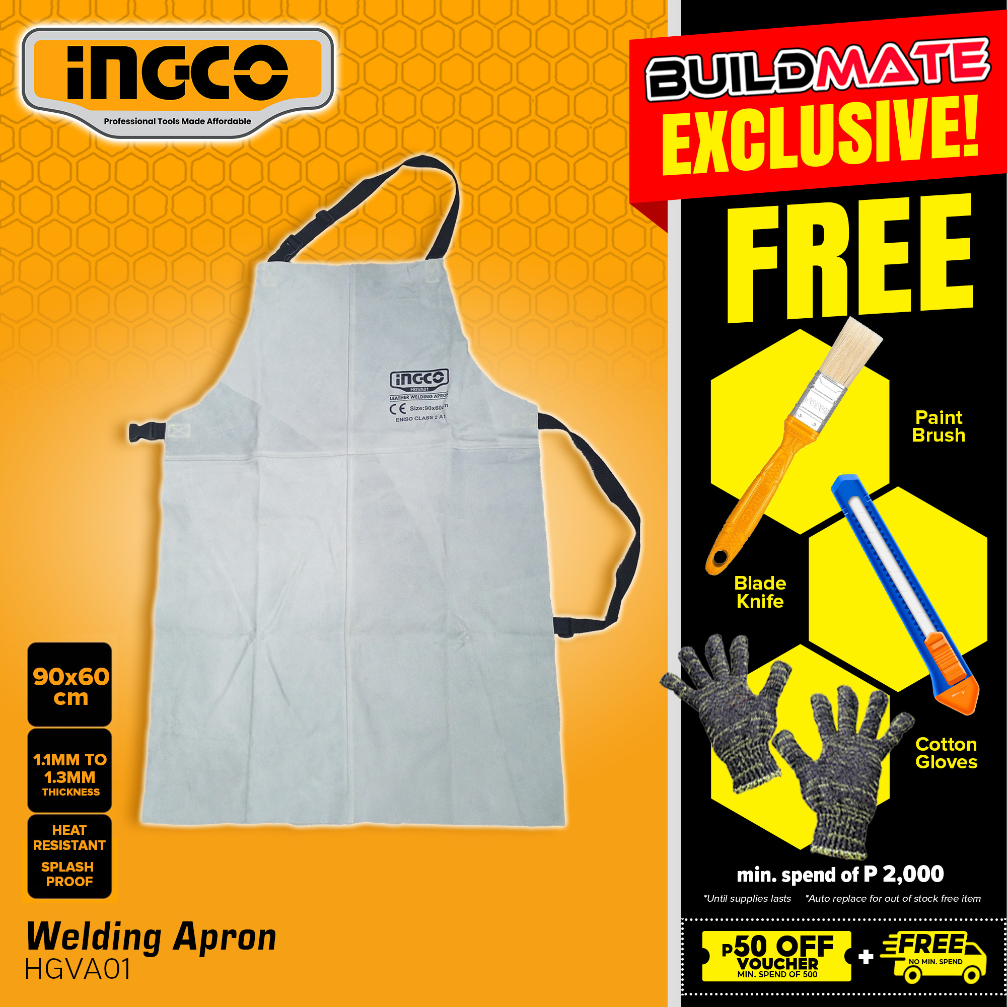 BUILDMATE Ingco Leather Welding Apron 90x60cm Gray | Brown Leather ...