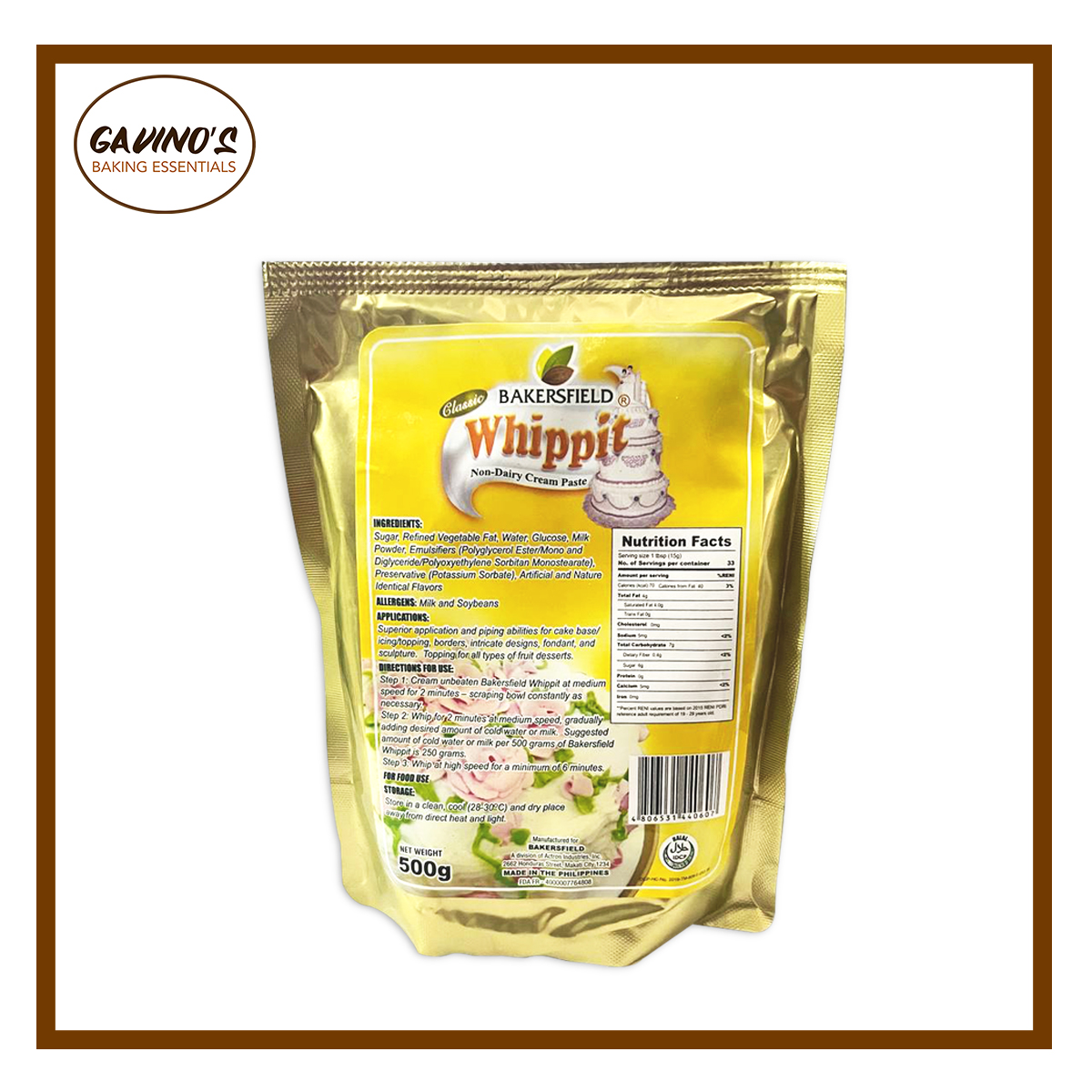 Bakersfield Whippit Classic Non-Dairy Cream Paste 1kg for cake base ...