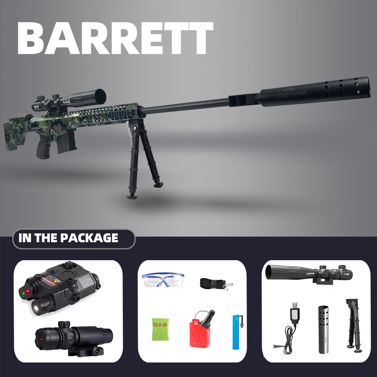 Barret Gel Blaster Sniper Gun Toy For Adults Kids Electric Auto Gel ...