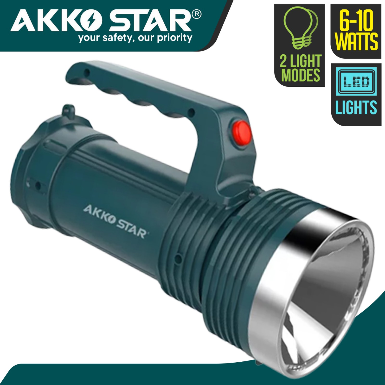 AKKO STAR Super Bright Handheld Flashlight Rechargeable 2 in 1 Side ...