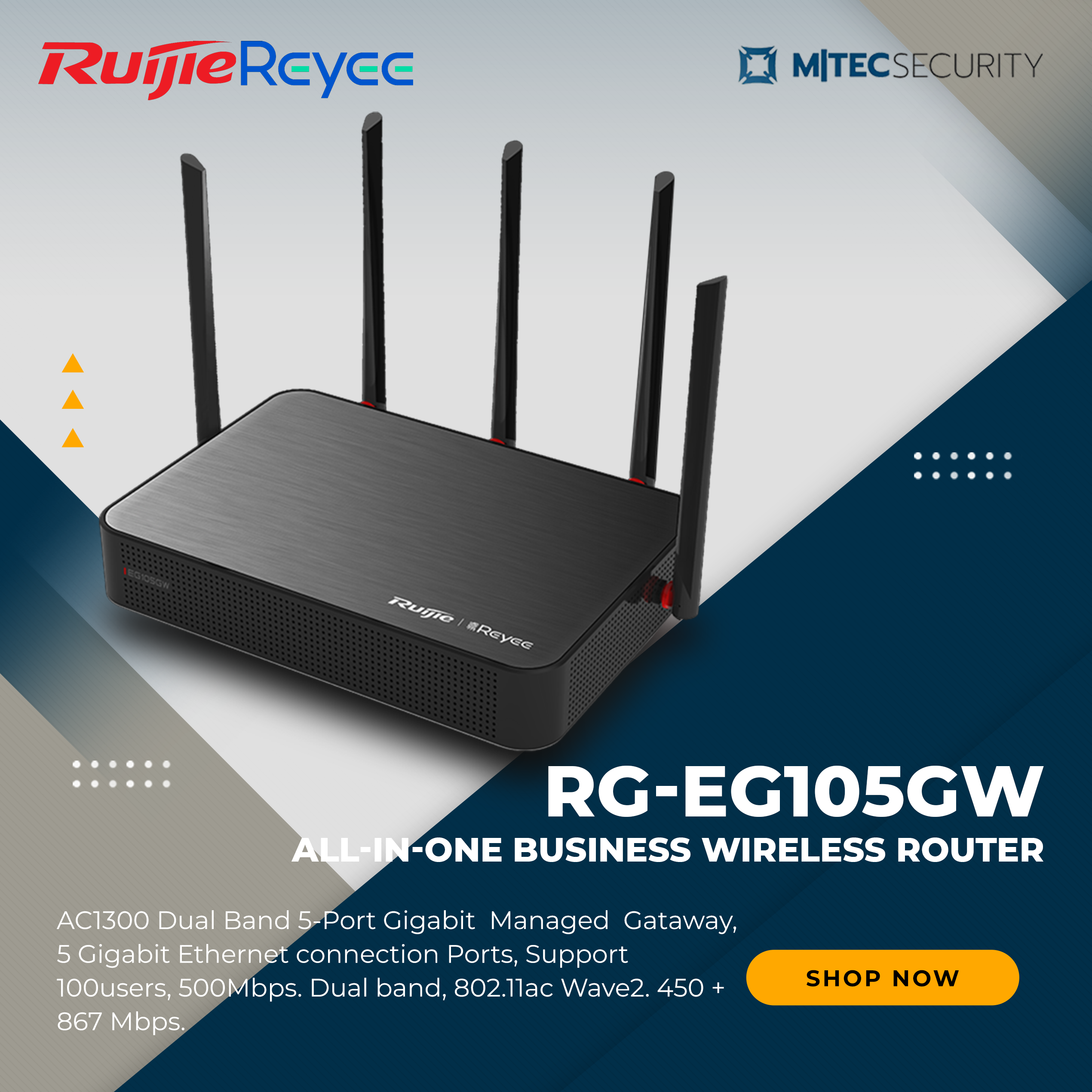 Ruijie Reyee RG-EG105GW Integrated Switch AC1300 WIFI 5 AP Portal, and Router 802.11ac Wave2 ...