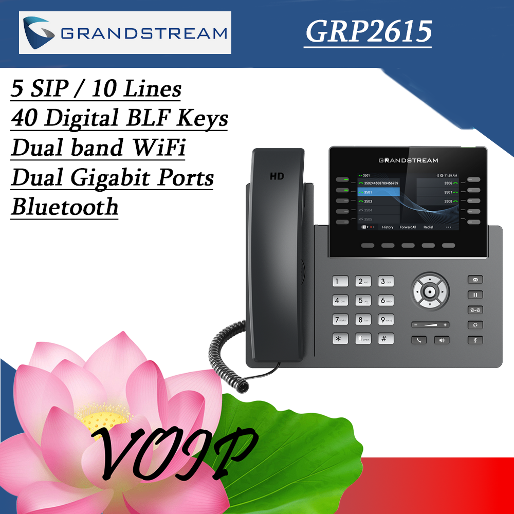 Grandstream GRP2615 - 10 Lines, 5 SIP Sccounts, 4.3 in scrn, PoE, WiFi ...