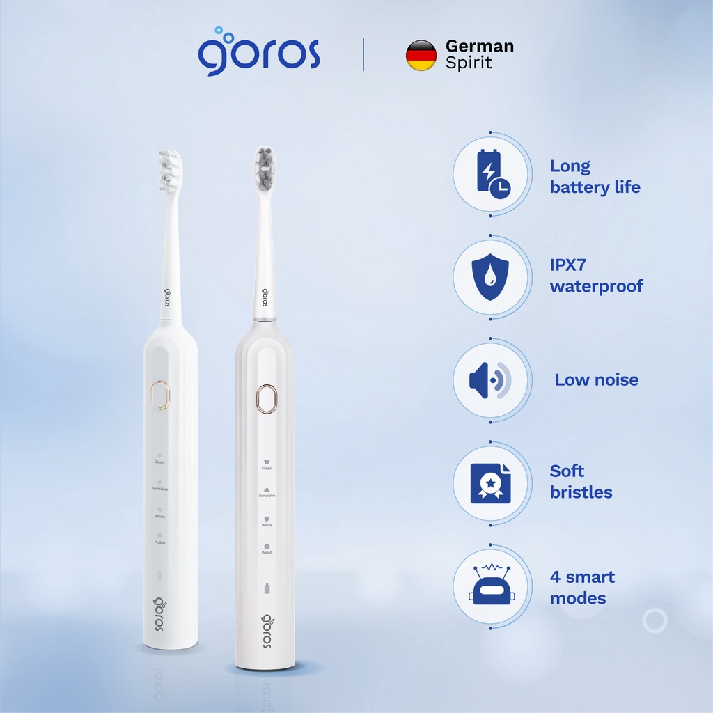 GOROS Smooth Electric Toothbrush With Ultra Soft Nano Bristles & Sonic ...