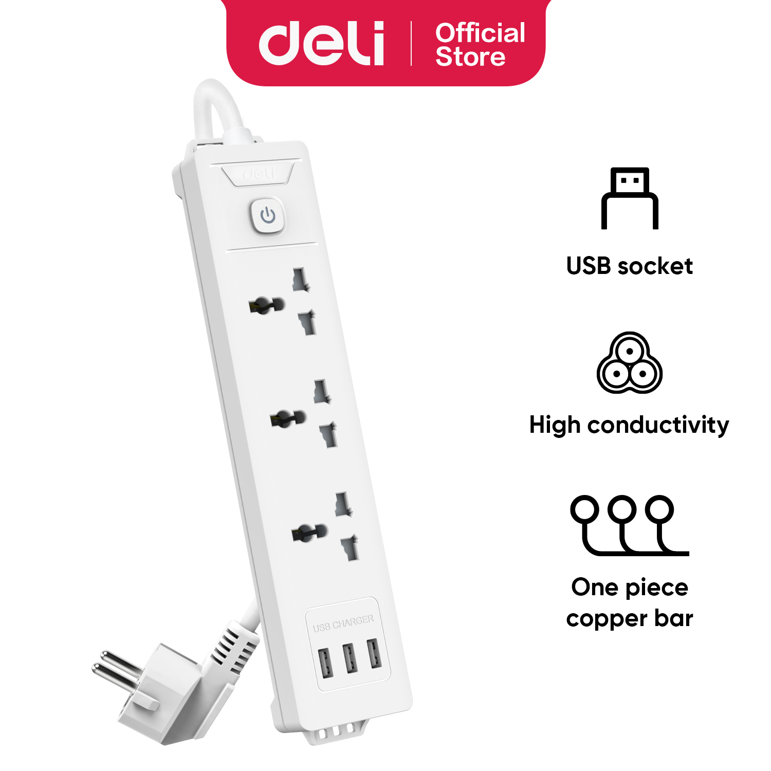 Deli 2 Meters Universal Outlet Extension Cord Moveable Electrical ...