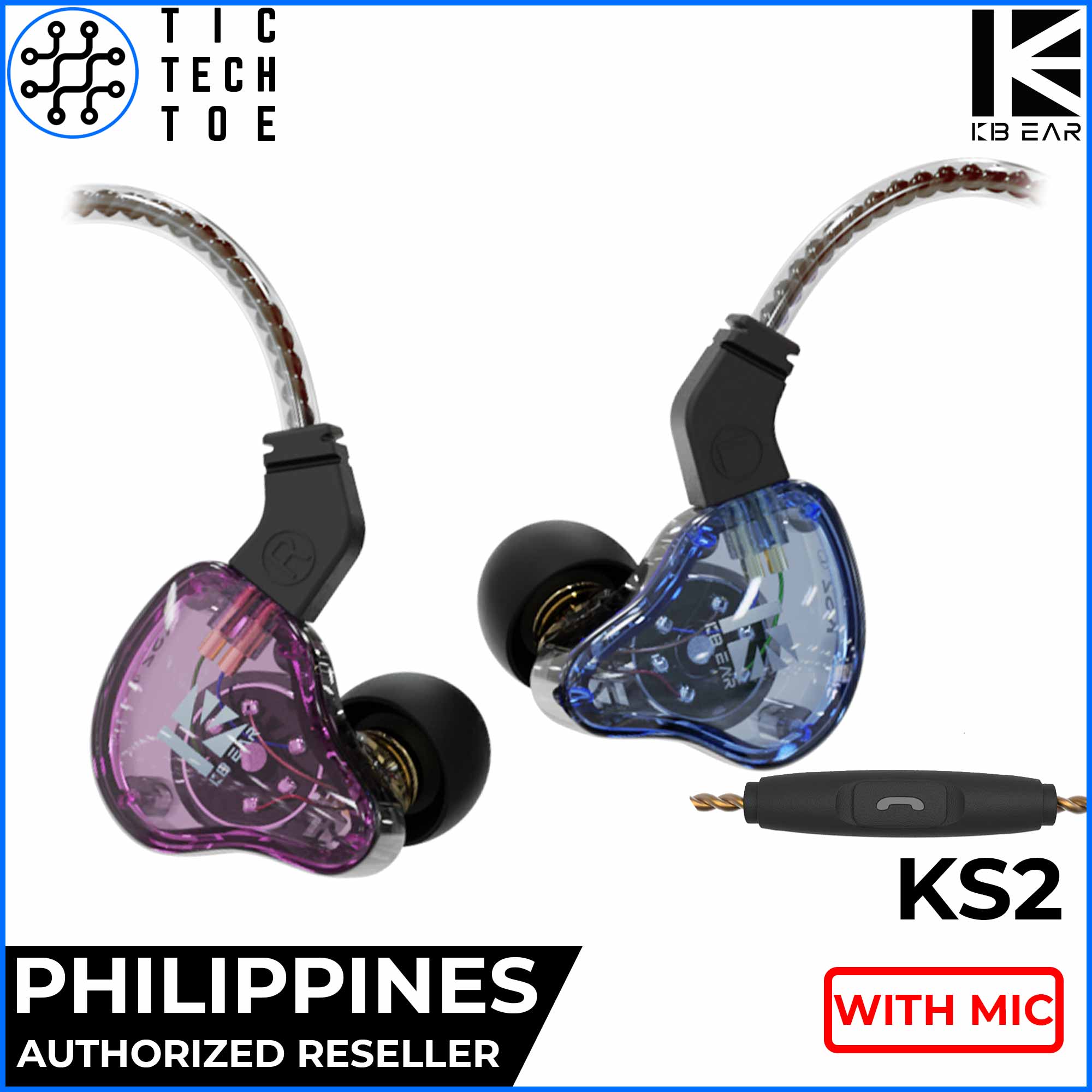 KBEAR KB EAR KS2 Hybrid BA+DD Dual Driver IEM Earphones with Mic ...