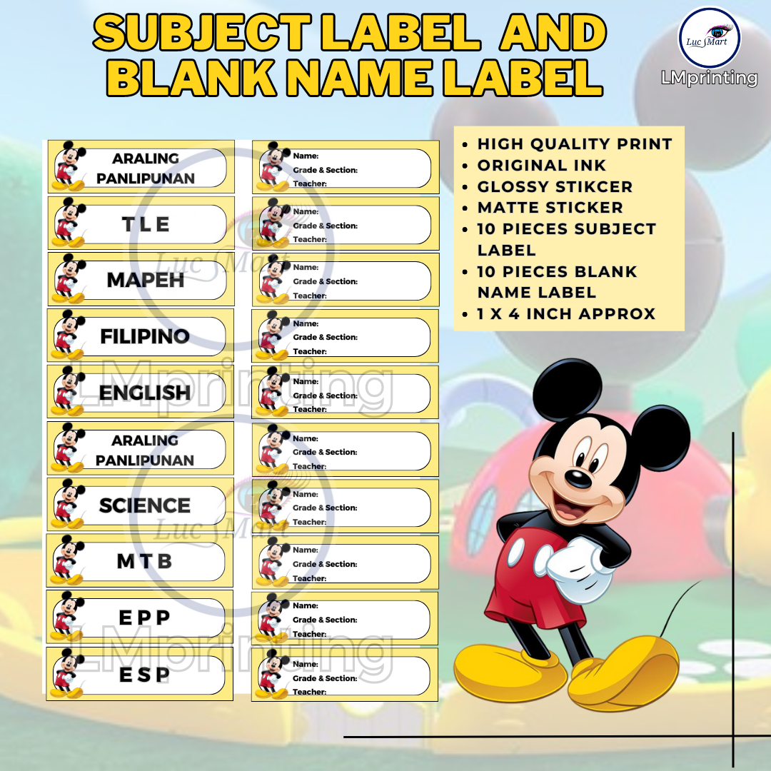 LUCSMART fast shipping - MICKEY MOUSE THEMED STICKER LABEL AND NAME ...