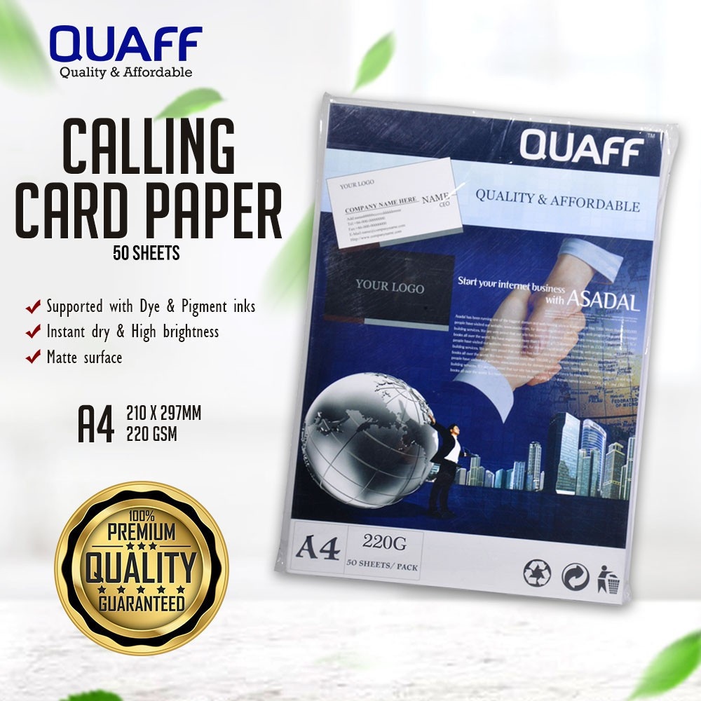 QUAFF Matte Calling Card Paper A4 SIZE (220 / 250GSM) 50sheets per pack ...