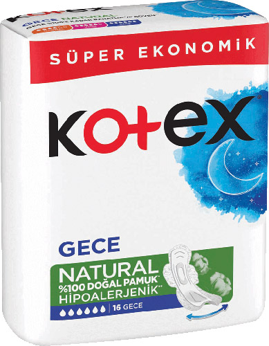 Kotex Natural Hypoallergenic Ultra Night- 16 Pads with Wings Super Deal ...