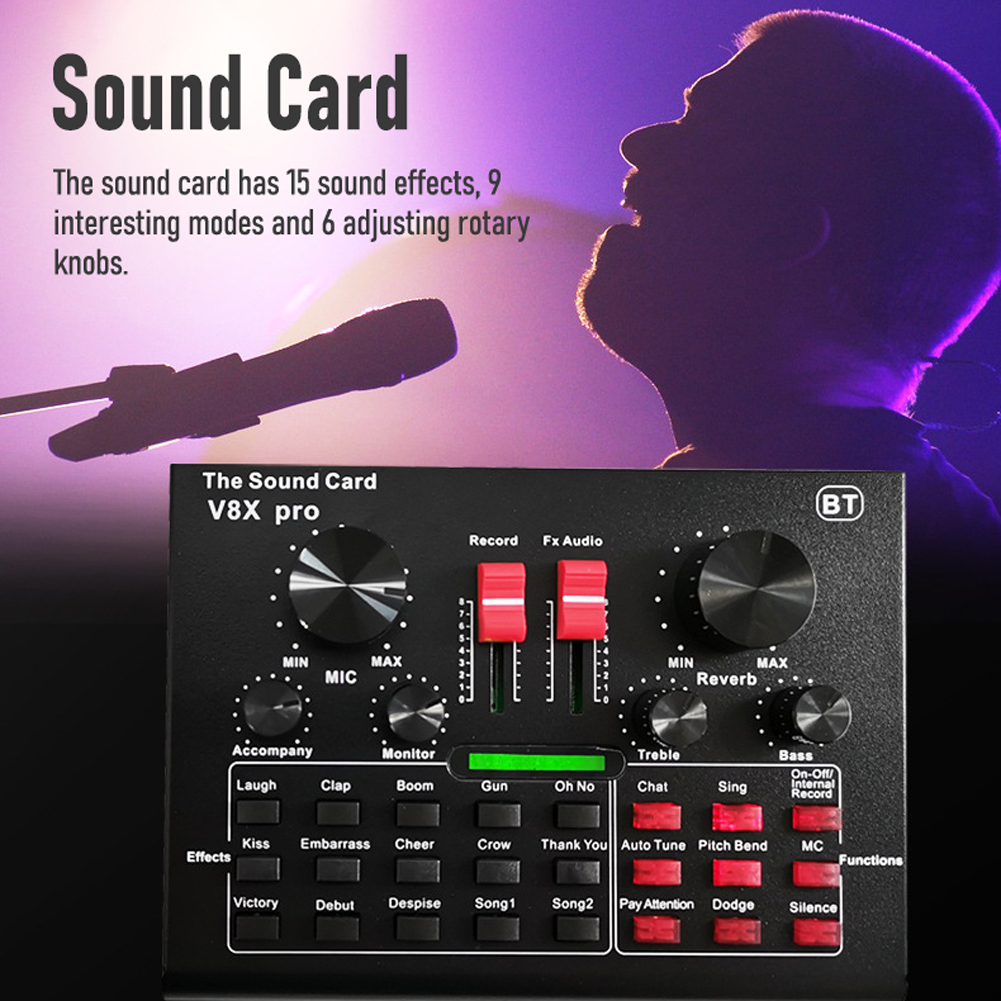 V8X PRO Multifunctional BT Live Sound Card Intelligent Audio Mixer ...