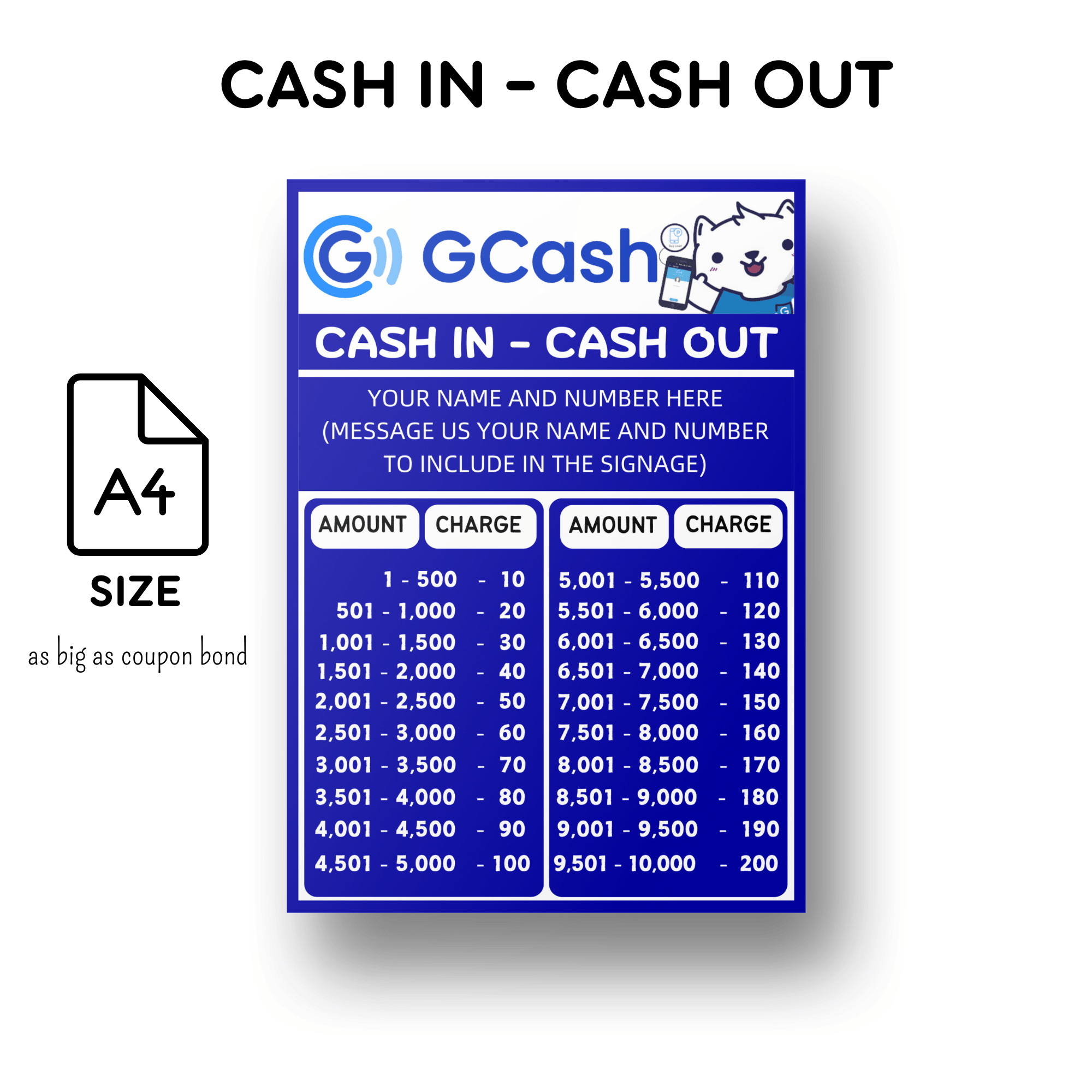 Laminated Signages for Gcash Cash in Cash out for notice A4 size ...