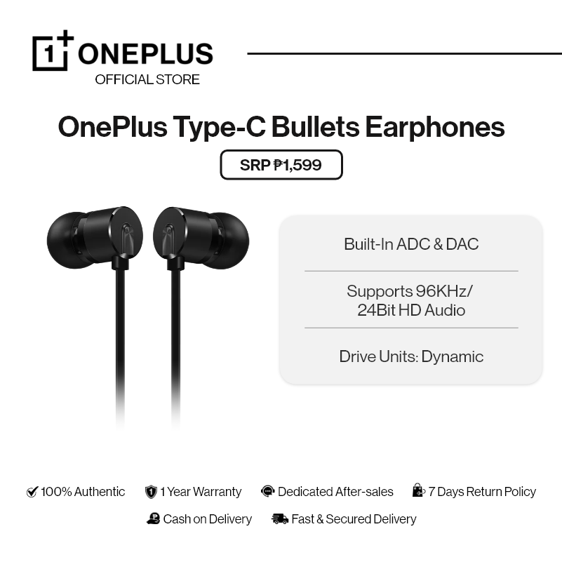 OnePlus Type-C Bullets Earphones BE02T | Built-in ADC & DAC | Supports ...
