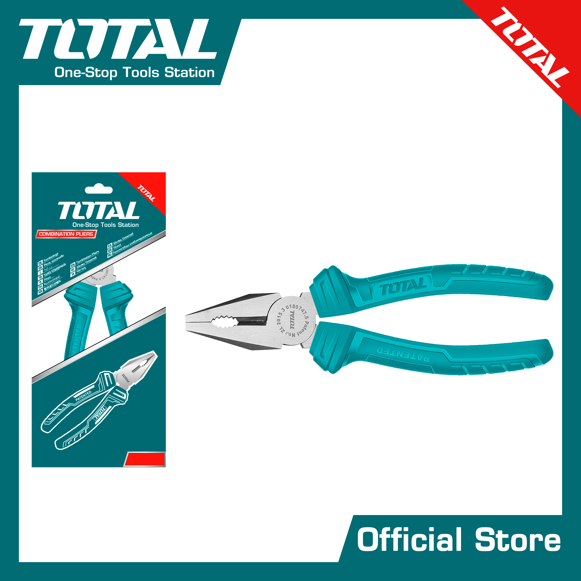 TOTAL 8"/200mm Combination Pliers Heavy Duty Wire Cutter Polish and Anti-rust Oil THT210806 ...