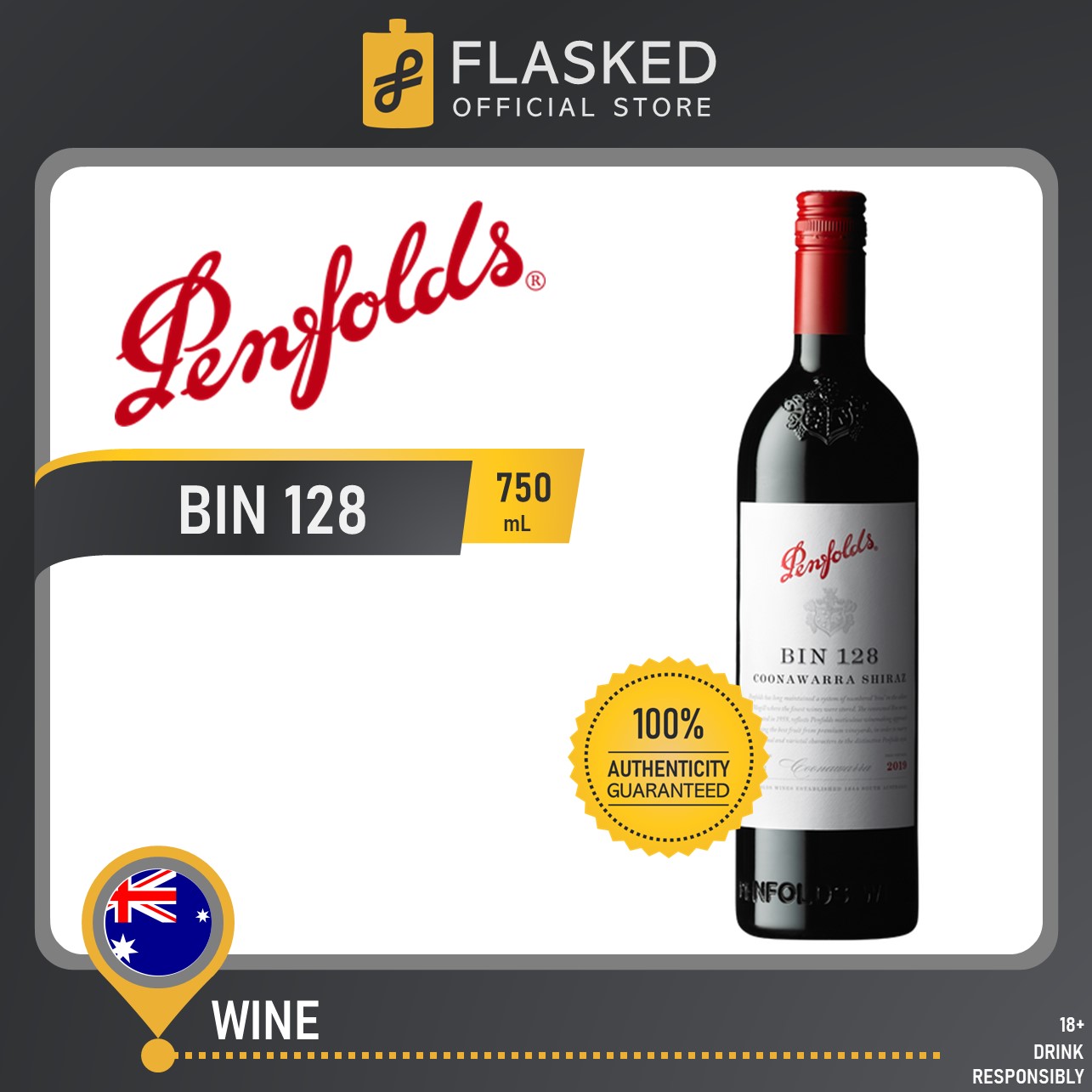 Penfolds Bin 128 Coonawarra Shiraz Vintage 2019 750mL with FREE Bottle ...