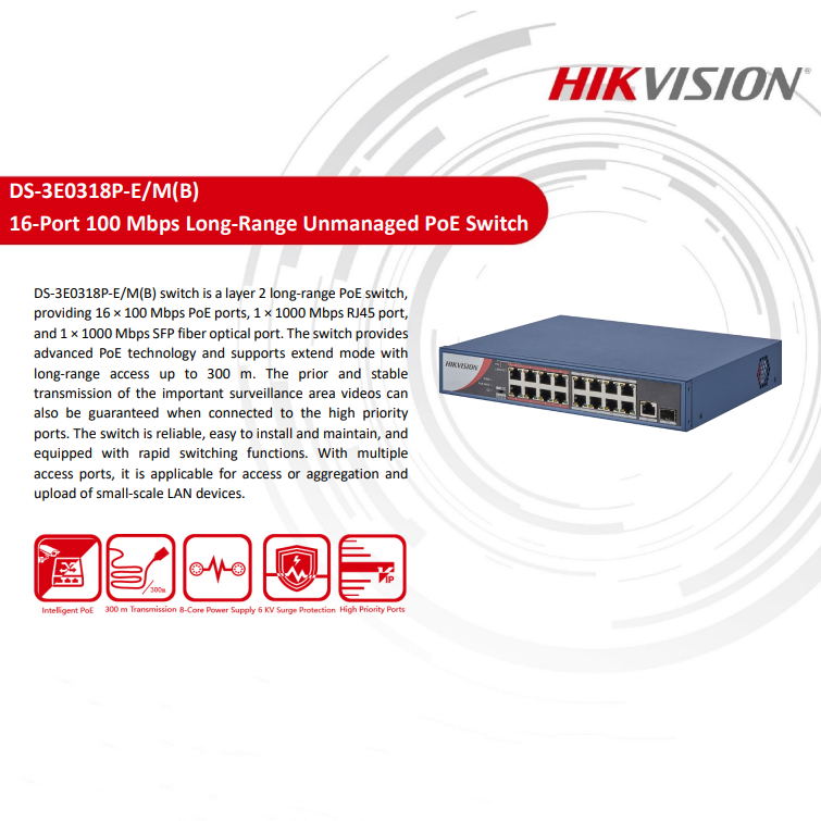 Hikvision 4-Port/8-Port/16-Port /24-Port PoE switch 100Mbps Gigabit ...