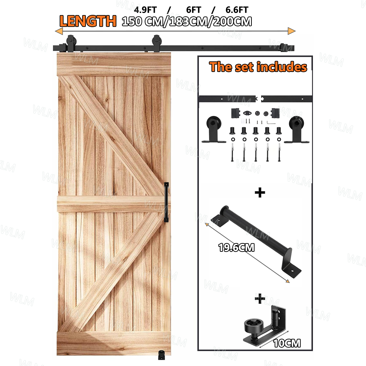 Barn Sliding Door hardware guide rail kit side mounted black roller ...