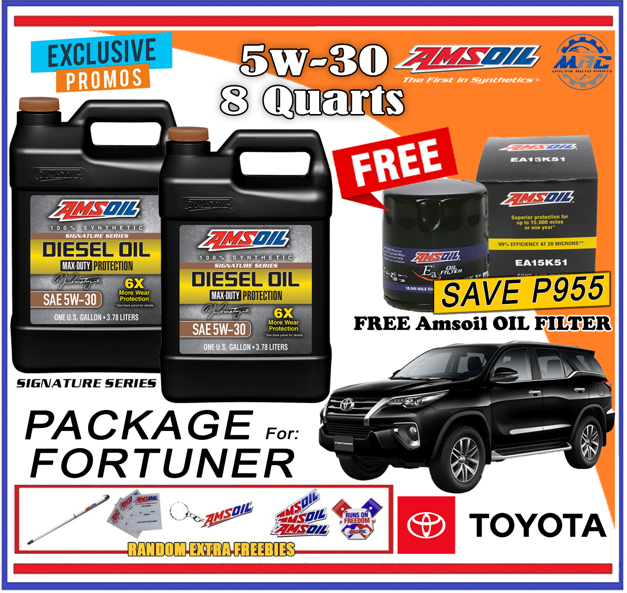 AMSOIL Signature Series Max Duty 5W-30 8 quarts FREE Oil Filter Package ...