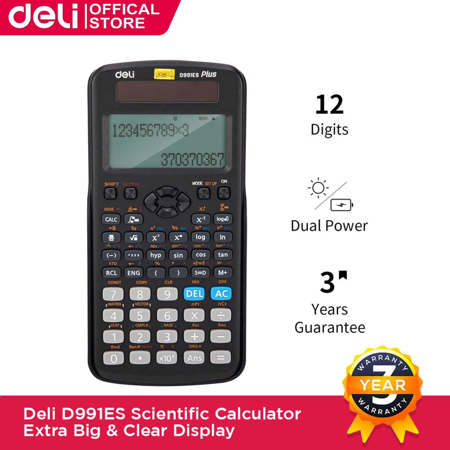 Deli Scientific Calculator Contains 417 Functions Battery And Solar ...