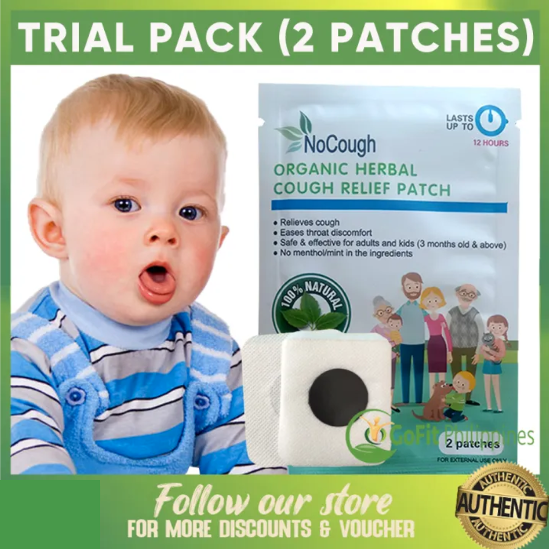 2 PATCHES NOCOUGH TRIAL PACK NOCOUGH Cough Organic Herbal Relief Patch ...