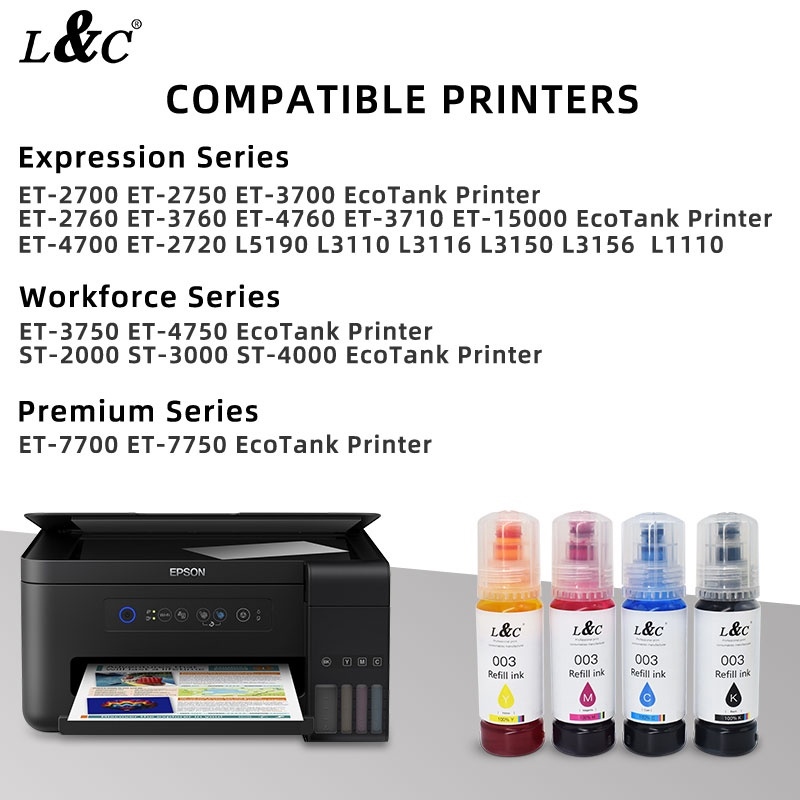 L C Refill Epson 003 Ink Set 1 Dye For Inkjet Printer L3110 L3150 L3116 ...
