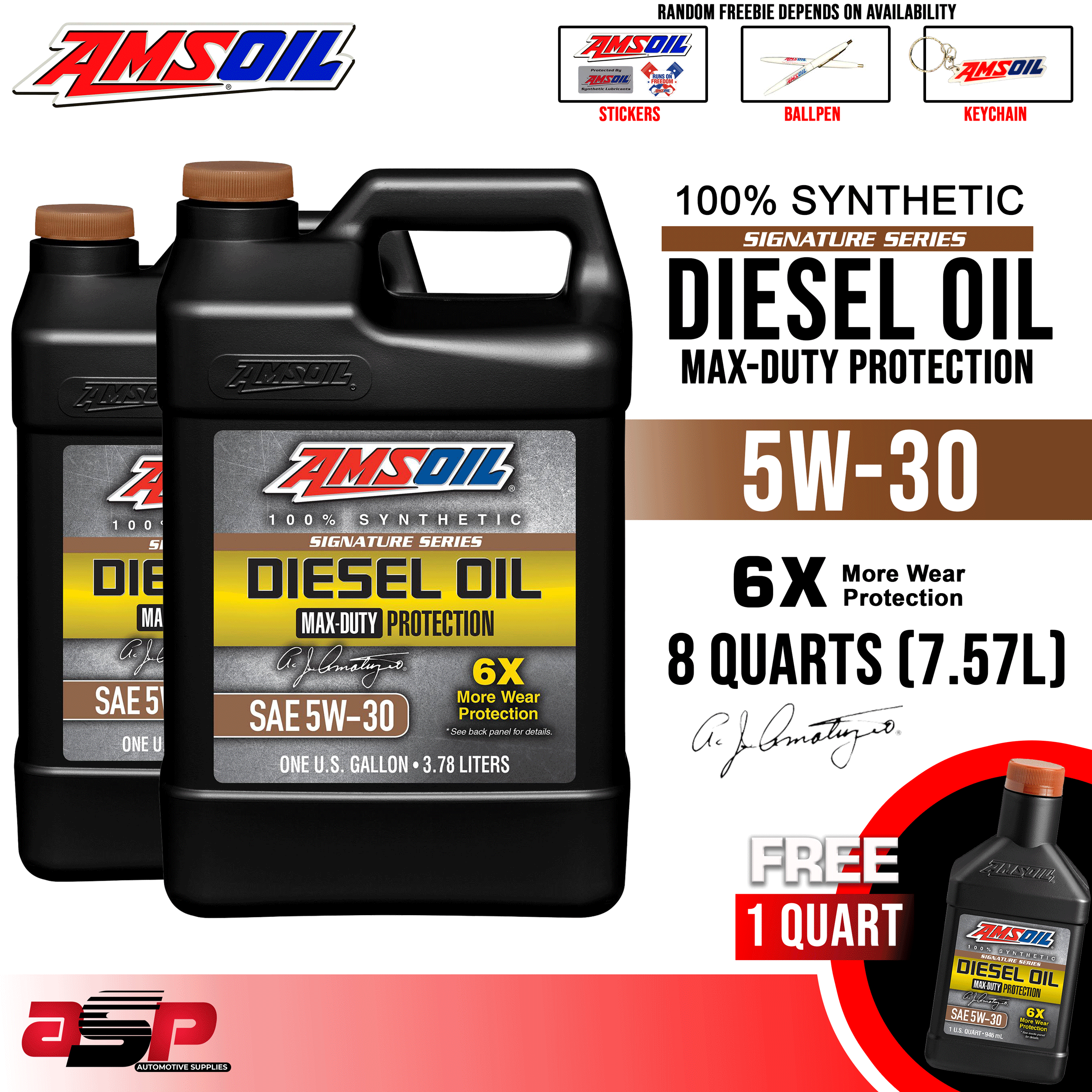 AMSOIL 5W-30 Signature Series Max-Duty 100% Synthetic Diesel Oil 8 ...