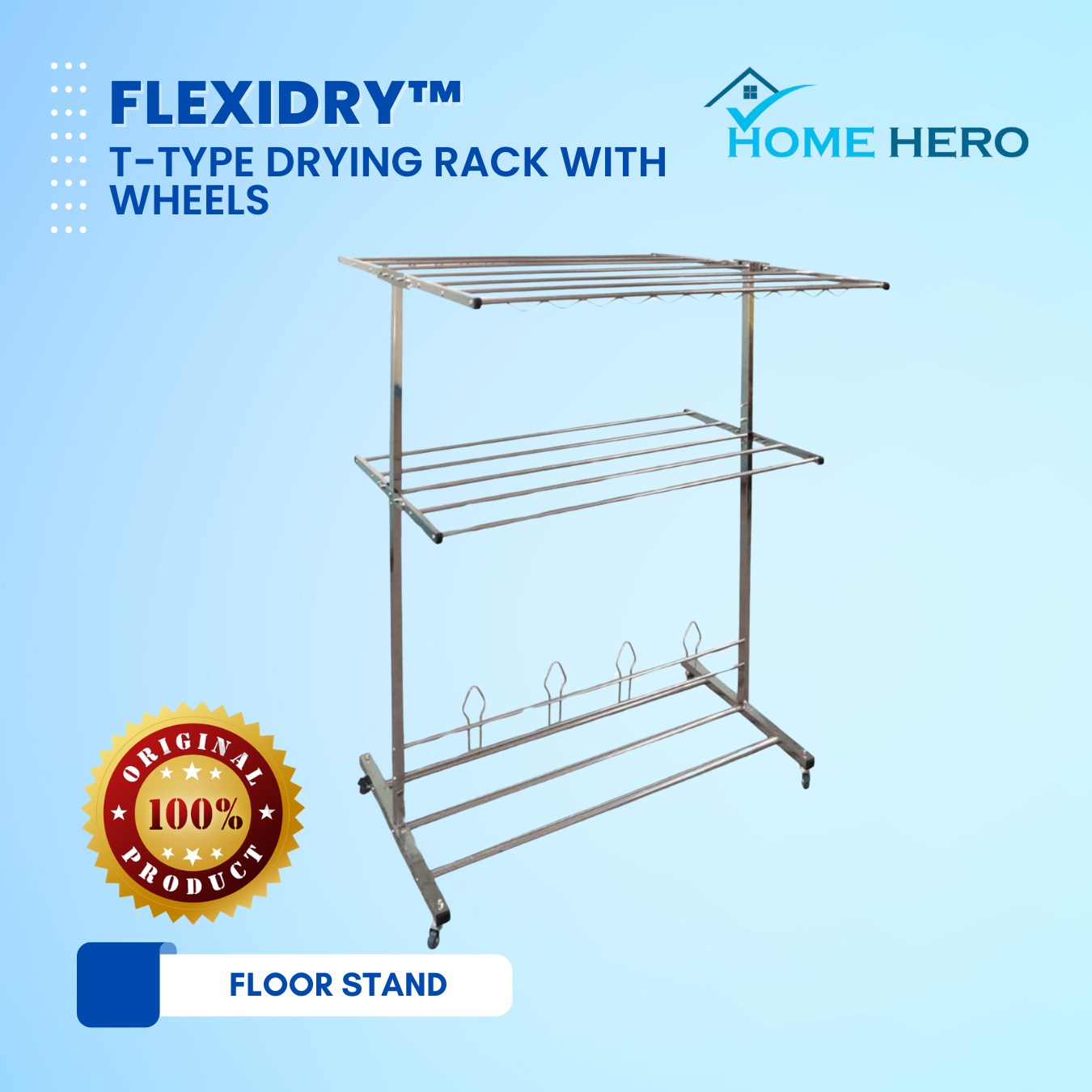 FlexiDry T-Type Stainless Steel Movable Drying Rack with Wheels ...