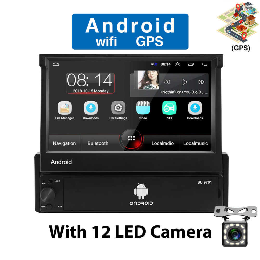 Hikity 1din Car Radio 7 Inch Retractable Screen Android Audio Stereo ...