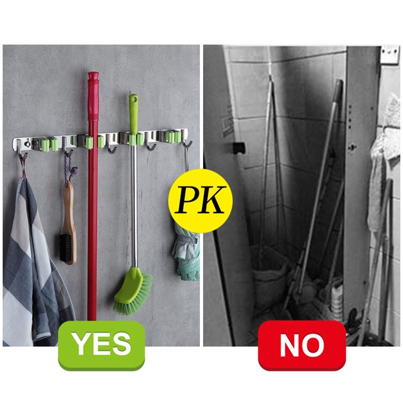 304 Stainless Steel Mop Holder Shower Hook Wall Hanging Rack Punching ...