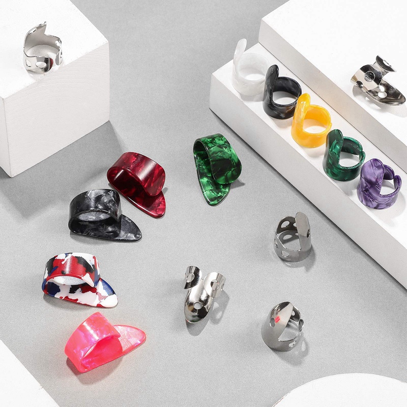 15 Pieces Guitar Picks Ring Thumb Finger Picks Stainless Steel Finger ...