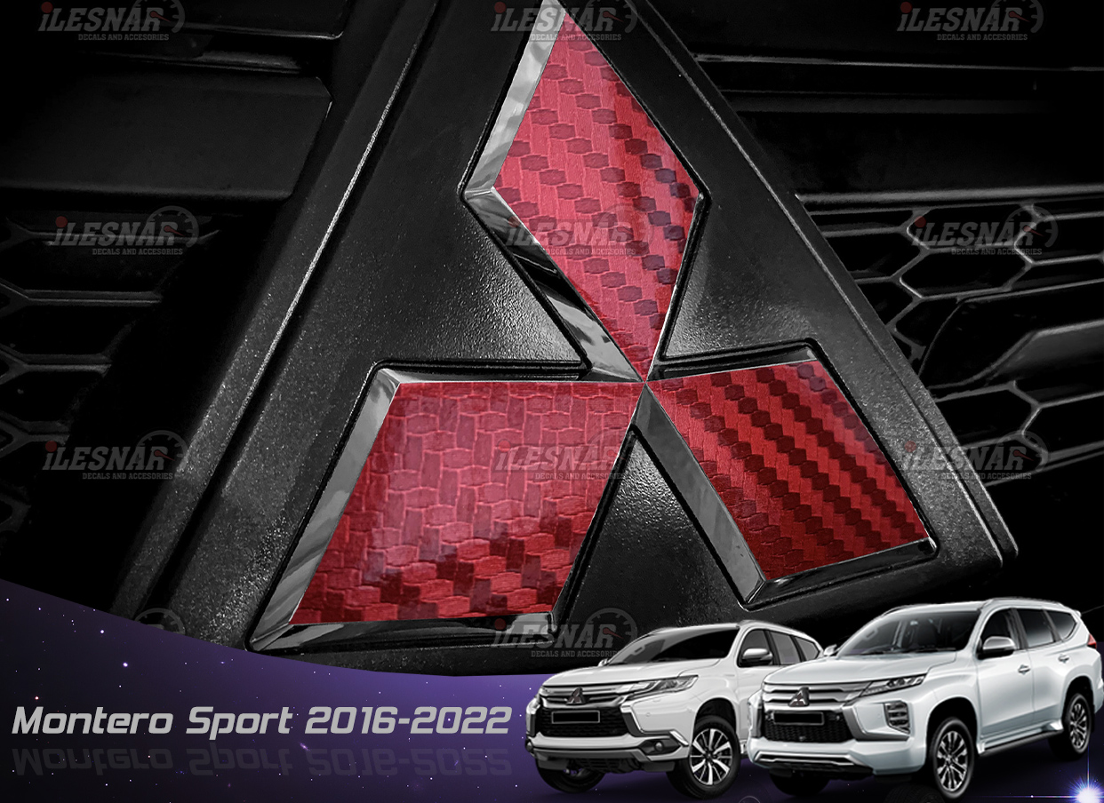 Mitsubishi Montero Sport 2016-2022 Front and Rear Logo 3D Red Carbon ...