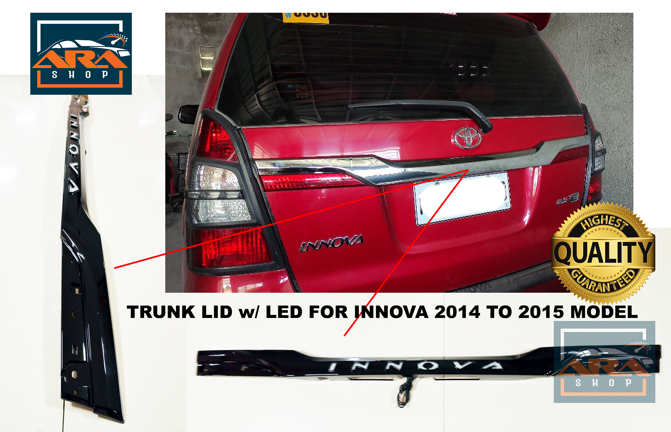 TOYOTA INNOVA TRUNK LID with LED from 2014 to 2015 Glossy Black | Lazada PH