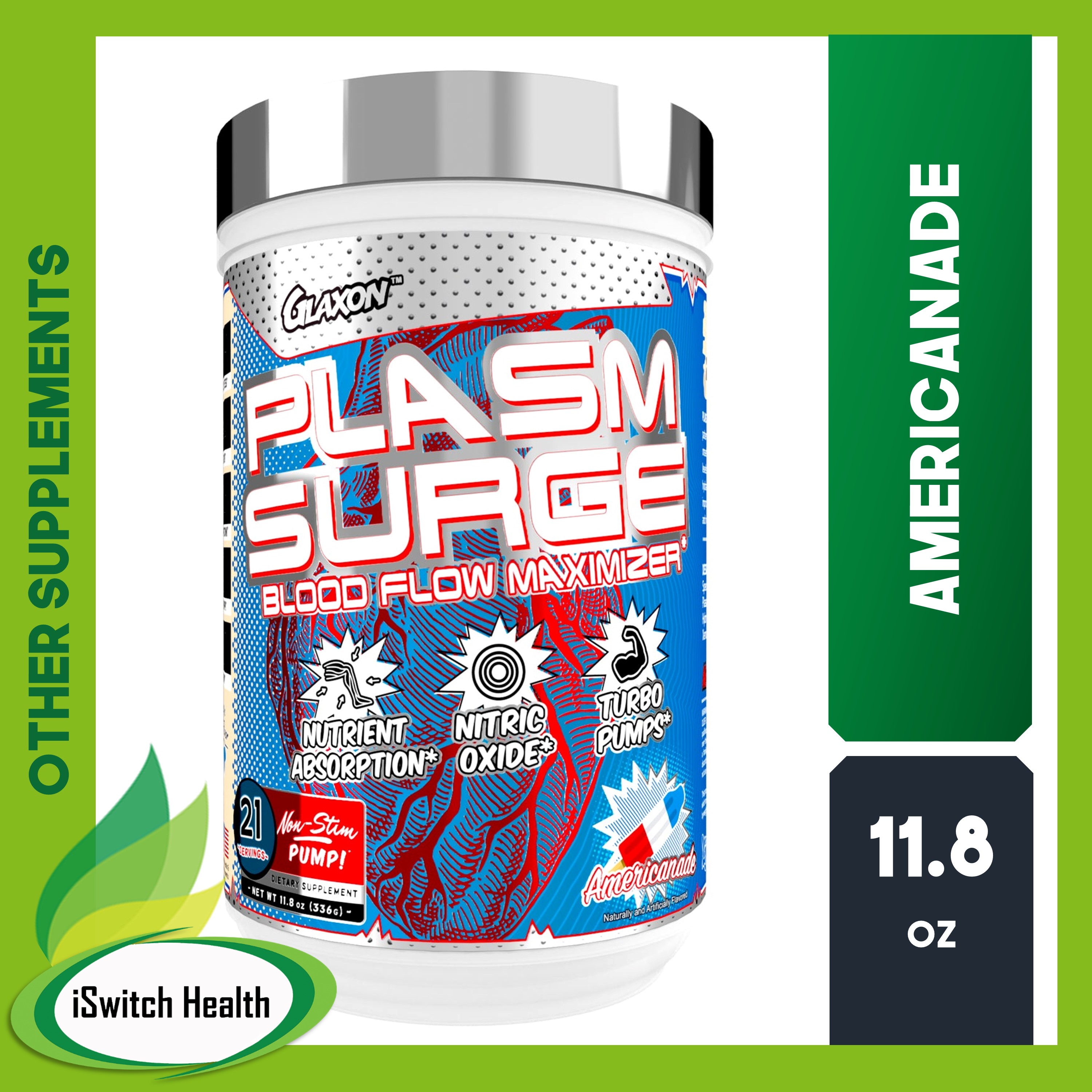 Glaxon Plasma Surge - Non Stimulant Preworkout - Pump - 21 Servings ...
