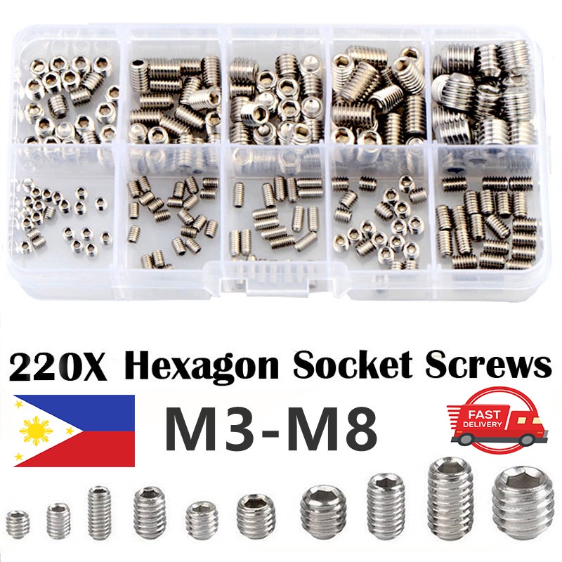 220pcs/set M3 M4 M5 M6 M8 Stainless Steel Allen Head Socket Hex Socket ...