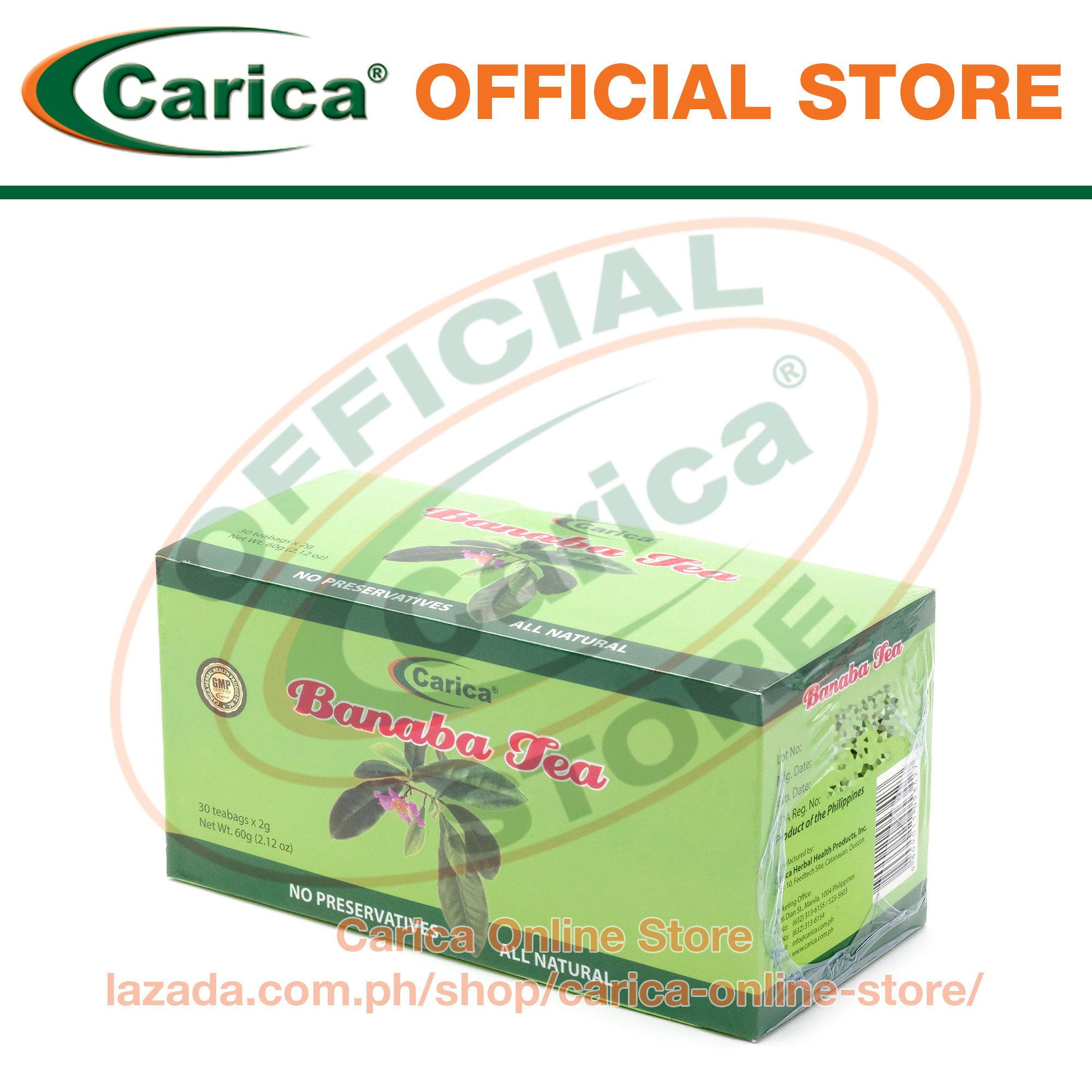Carica Banaba Tea (Lagerstroemia speciosa) - Box of 30 Tea bags (2g per ...