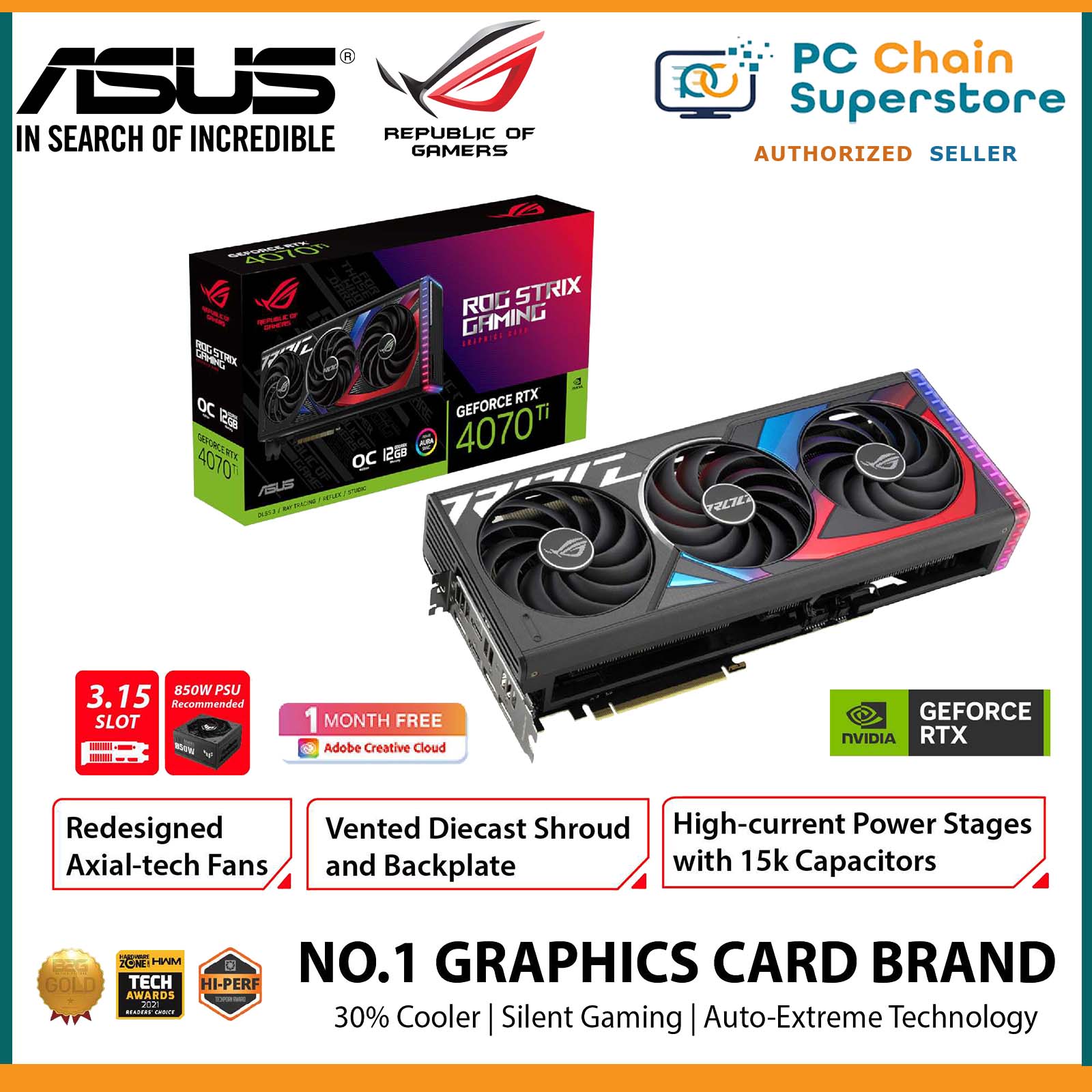 ASUS ROG Strix GeForce RTX 4070 Ti 12GB GDDR6X OC Edition 4070Ti ...