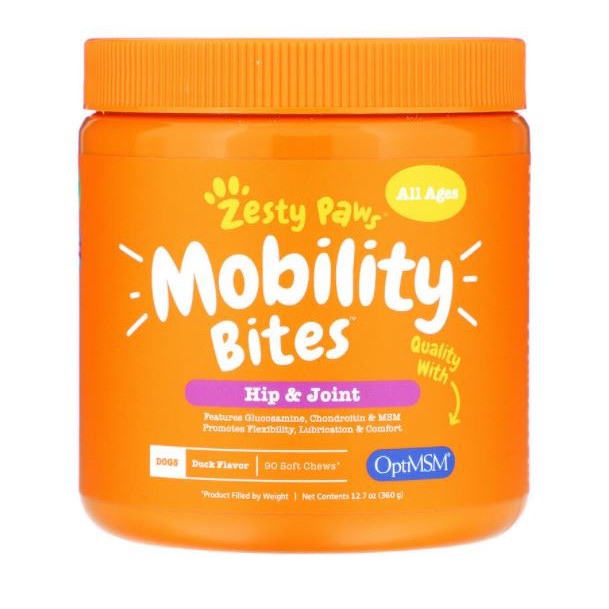 Zesty Paws, Mobility Bites for Dogs, Hip and Joint, All Ages, Duck ...