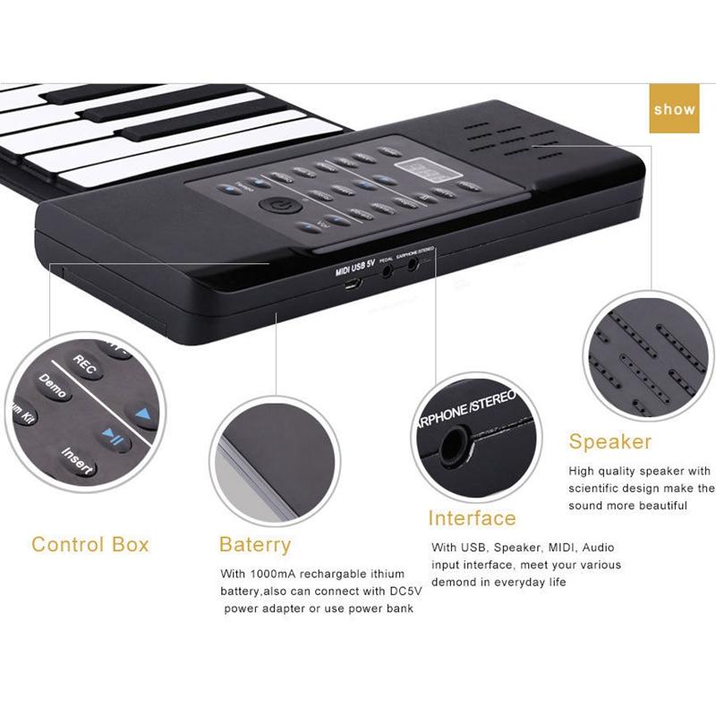 Portable 88 Keys Electronic Roll Up Piano Flexible Silicone Hand Roll Keyboards,Us Plug - WYU ...
