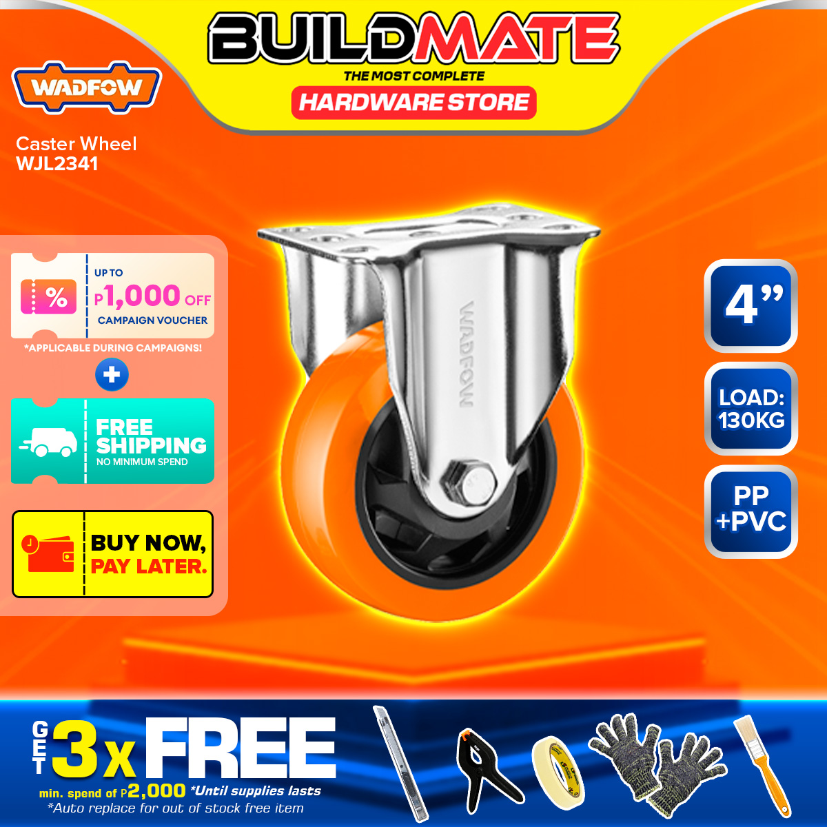 BUILDMATE Wadfow 3" Inch - 5" Inch Rigid Caster Wheel Heavy Duty Galvanized Caster Fixed Wheels ...