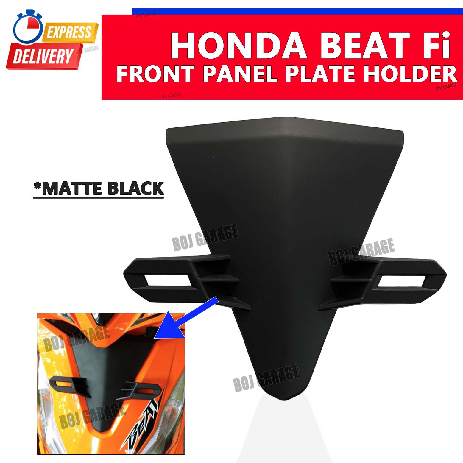 Honda Beat fi front panel with plate holder plug and play matte black ...