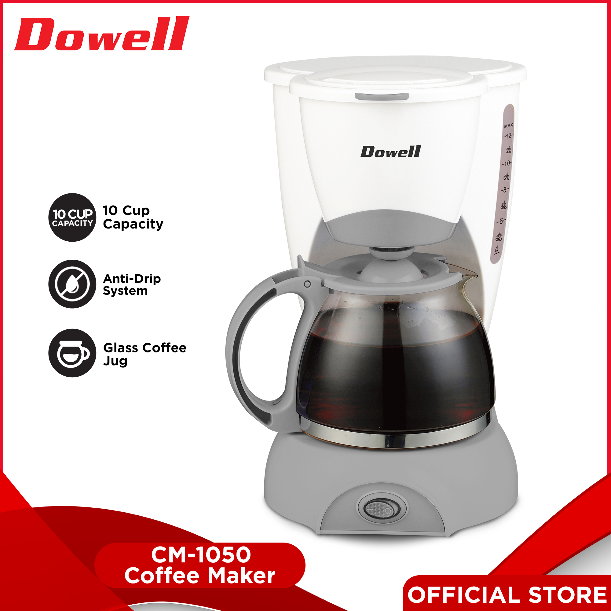 Dowell CM-1050 Coffee Maker 10-cup Glass Coffee Jug | Lazada PH