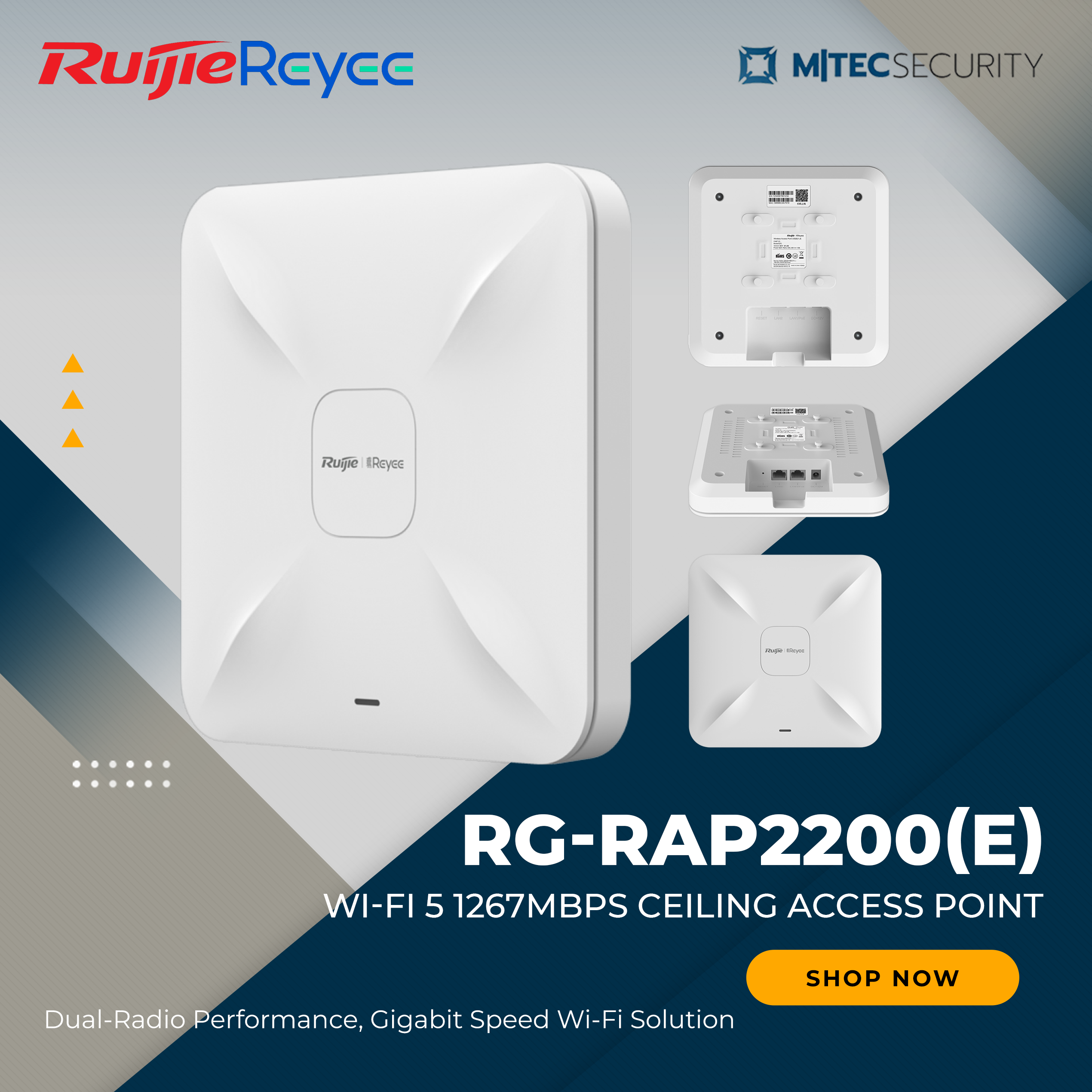 Ruijie RG-RAP2200(E) Reyee WiFi5 1267Mbps Ceiling Access Point Dual ...