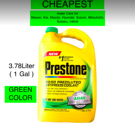 Prestone Coolant GREEN 3.78Liter Asian Car Vehicles Radiator Supplies ...