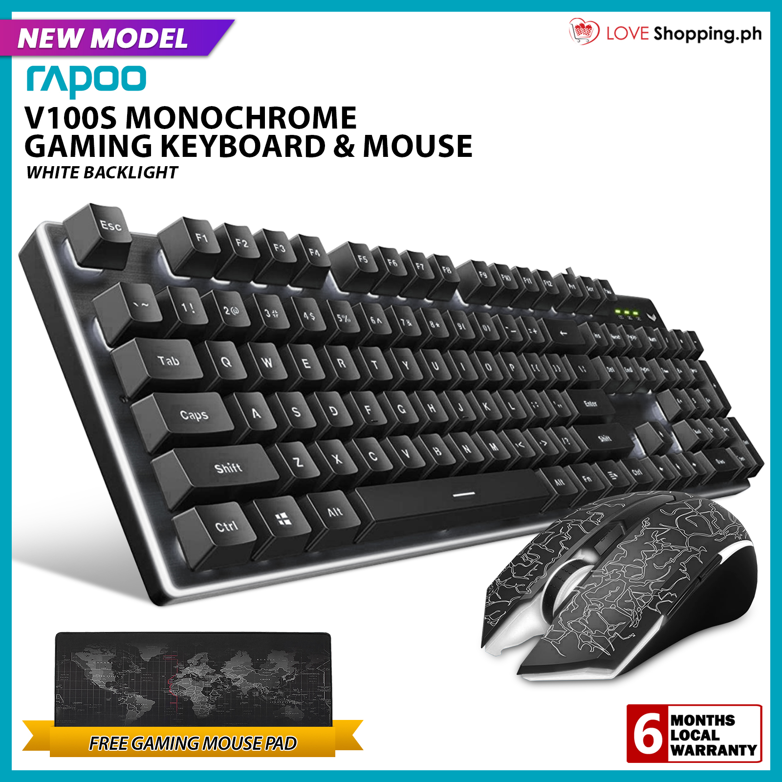 RAPOO V100S / V120S Wired Gaming Keyboard and Mouse with Blue ...